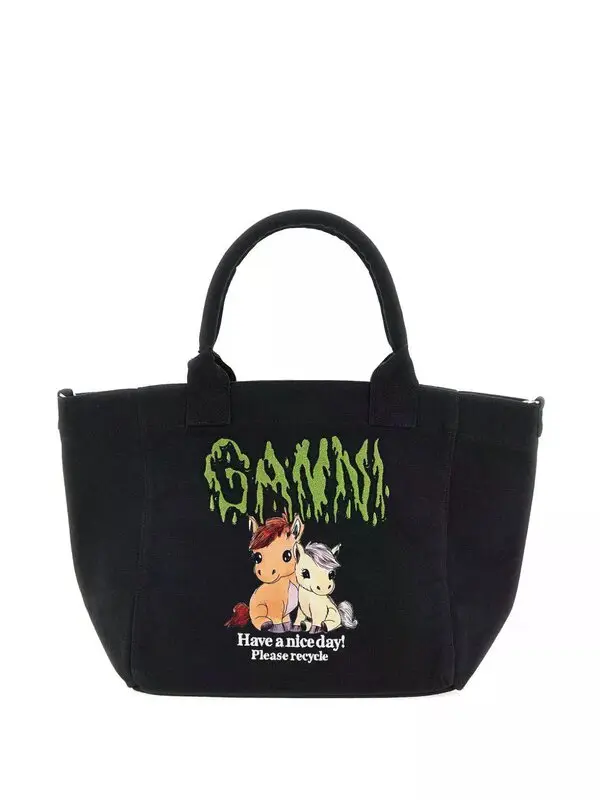 GANNI Small Logo-print Tote - Black