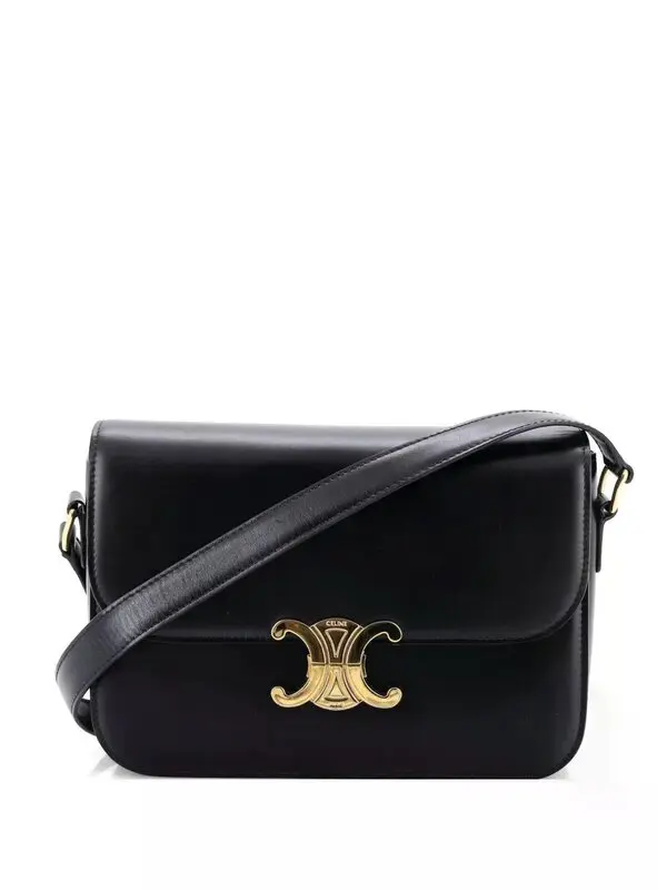 Celine Triomphe Smooth Calfskin Medium Shoulder Bag - Black