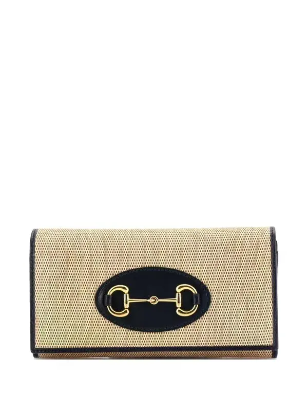 Gucci Horsebit 1955 Chain Wallet In Canvas And Leather - Neutrals