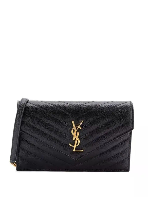 Saint Laurent Classic Monogram Wallet On Chain Matelasse Chevron Leather Small Crossbody Bag - Black