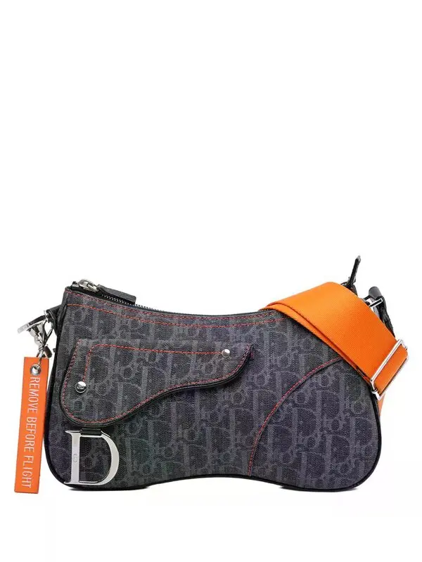 Dior 2015 Oblique Denim Flight Double Saddle Crossbody Bag