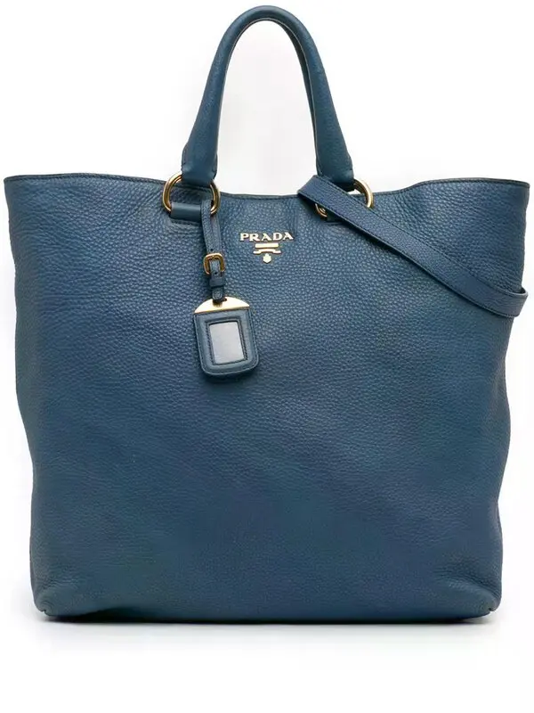 Prada Vitello Daino Open Convertible Tote Satchel - Blue