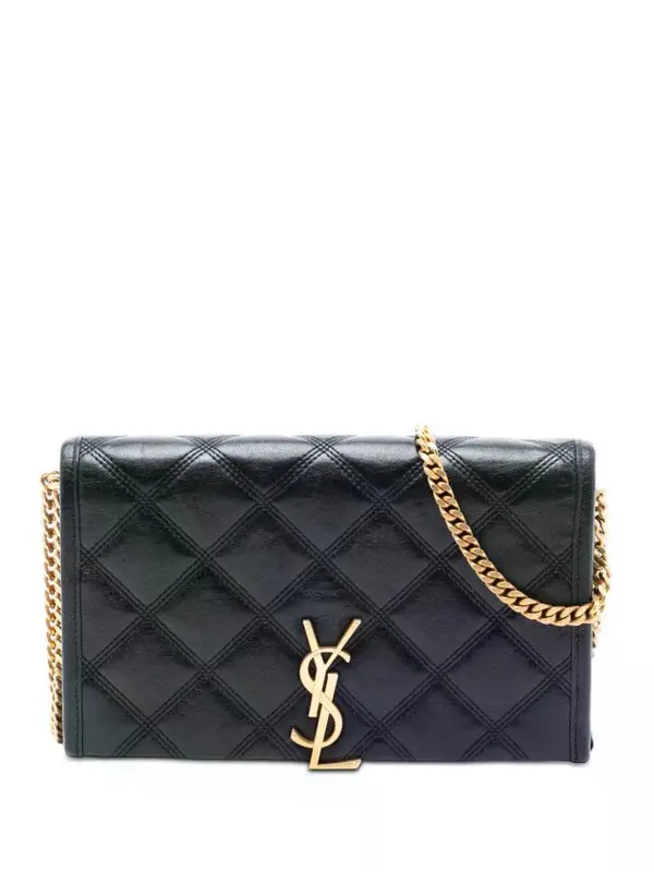 Saint Laurent 2022 Quilted Lambskin Becky Wallet On Chain - Black