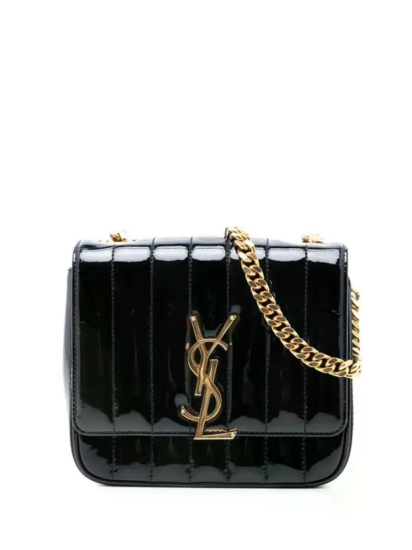 Saint Laurent 2016 Small Patent Monogram Vicky Chain Bag - Black