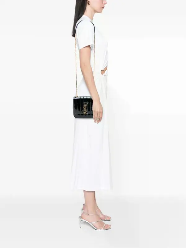 Saint Laurent 2016 Small Patent Monogram Vicky Chain Bag - Black