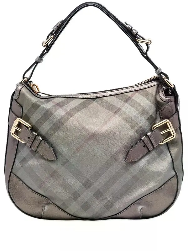 Burberry Supernova Check Coated Canvas And Metallic Leather Shoulder Bag - Grey