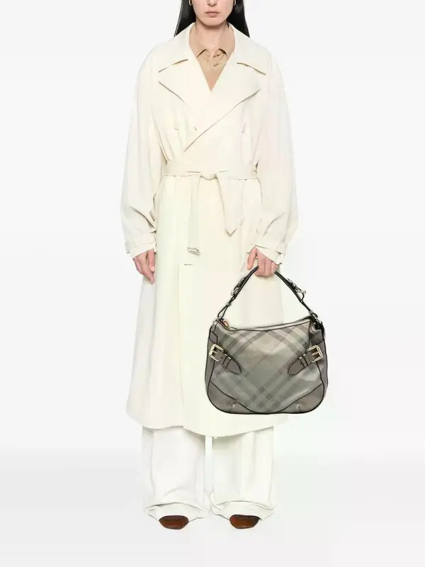 Burberry Supernova Check Coated Canvas And Metallic Leather Shoulder Bag - Grey