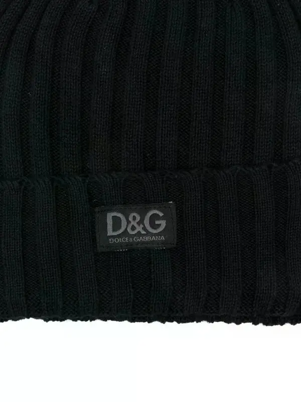 Dolce & Gabbana Ribbed Beanie Hat - Black
