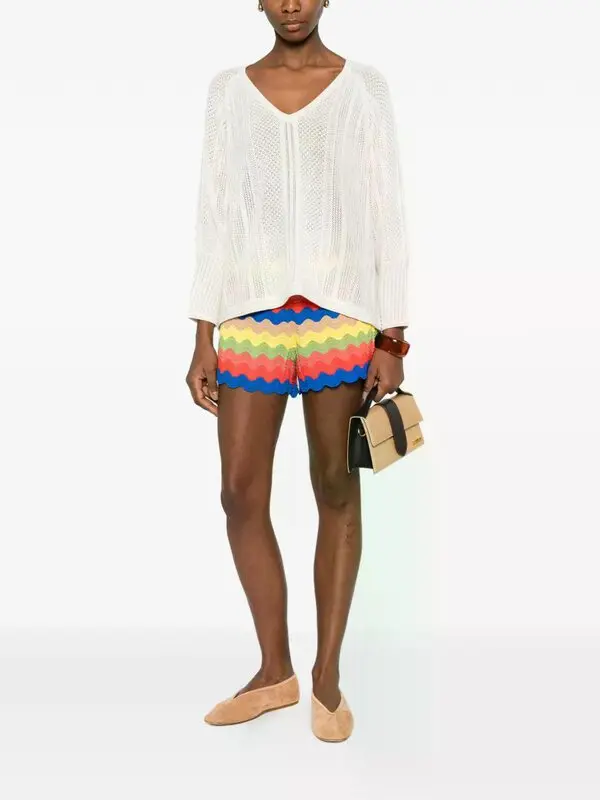 Eric Bompard Pointelle V-neck Knit Top