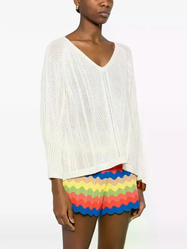 Eric Bompard Pointelle V-neck Knit Top