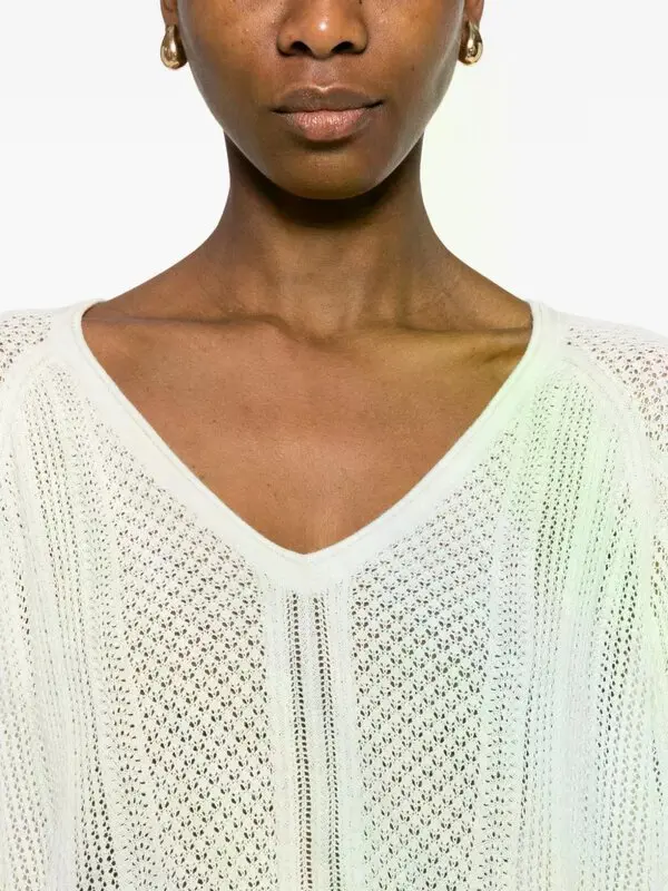 Eric Bompard Pointelle V-neck Knit Top