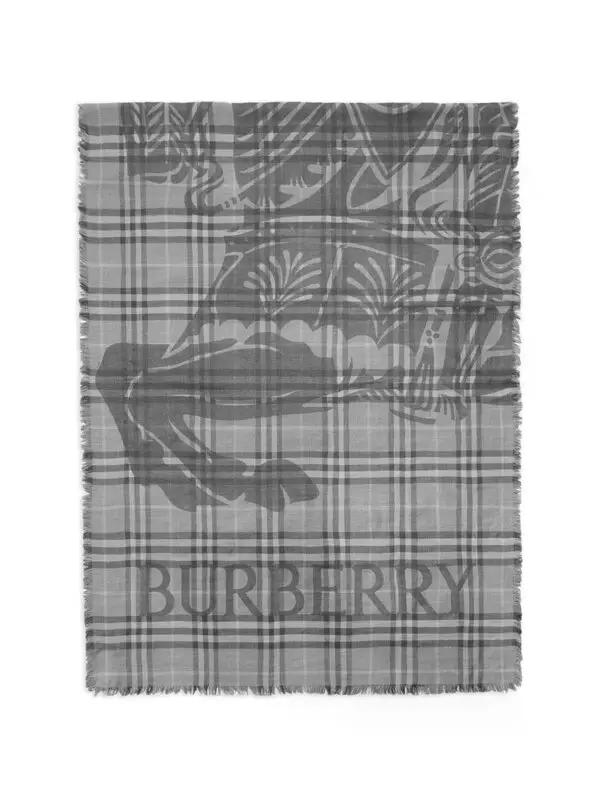 Burberry Wide Ekd Check Wool Silk Scarf