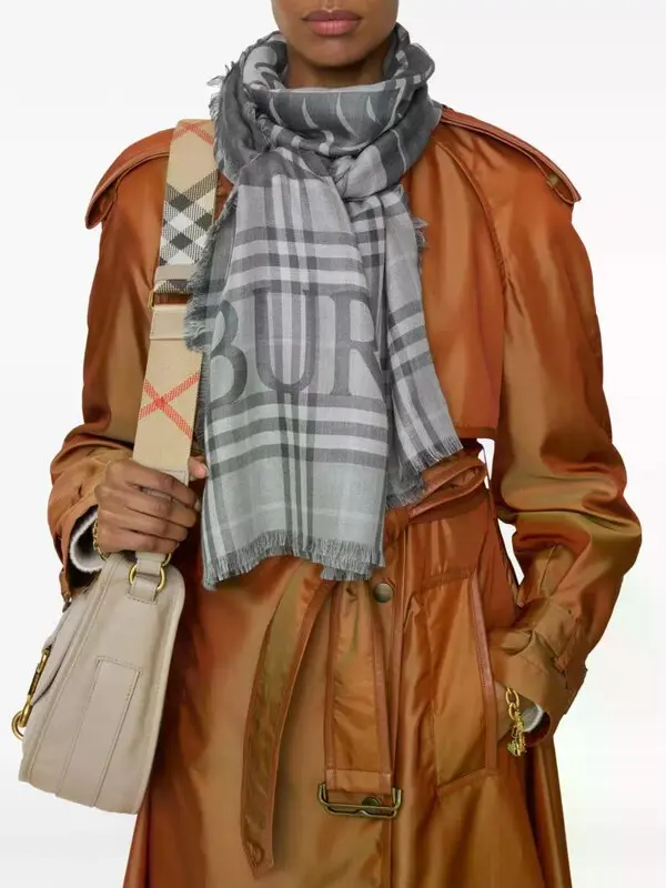Burberry Wide Ekd Check Wool Silk Scarf