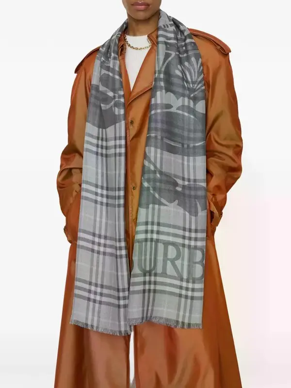 Burberry Wide Ekd Check Wool Silk Scarf