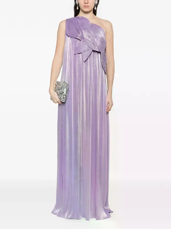 Costarellos Amabe Pleated One-shoulder Maxi Dress