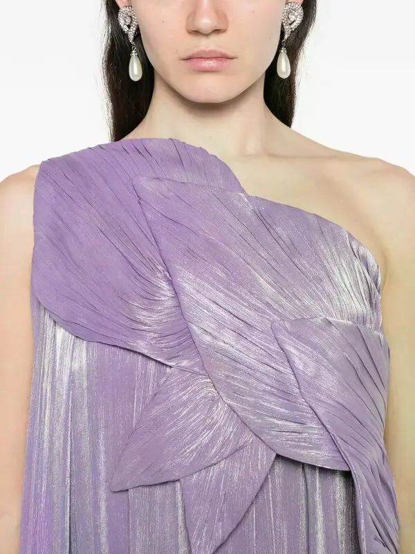 Costarellos Amabe Pleated One-shoulder Maxi Dress