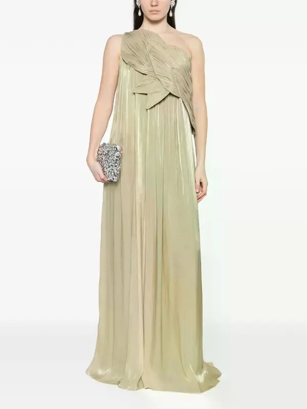 Costarellos Amabel Pleated One-shoulder Maxi Dress - Green