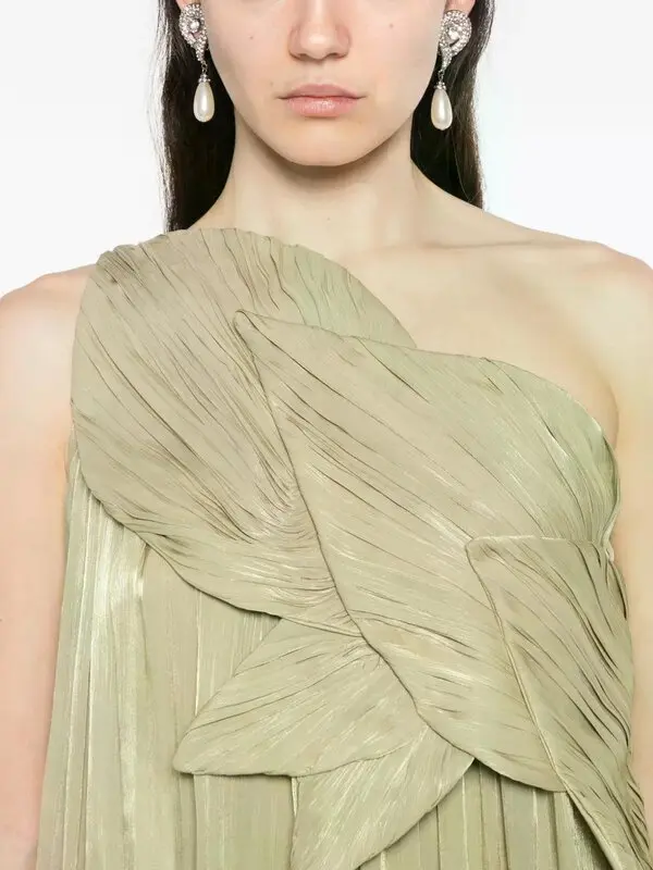 Costarellos Amabel Pleated One-shoulder Maxi Dress - Green
