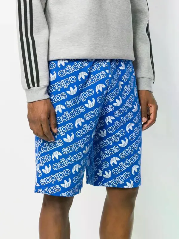 Adidas Cobalt Cotton Jersey All-over Logo Print Shorts