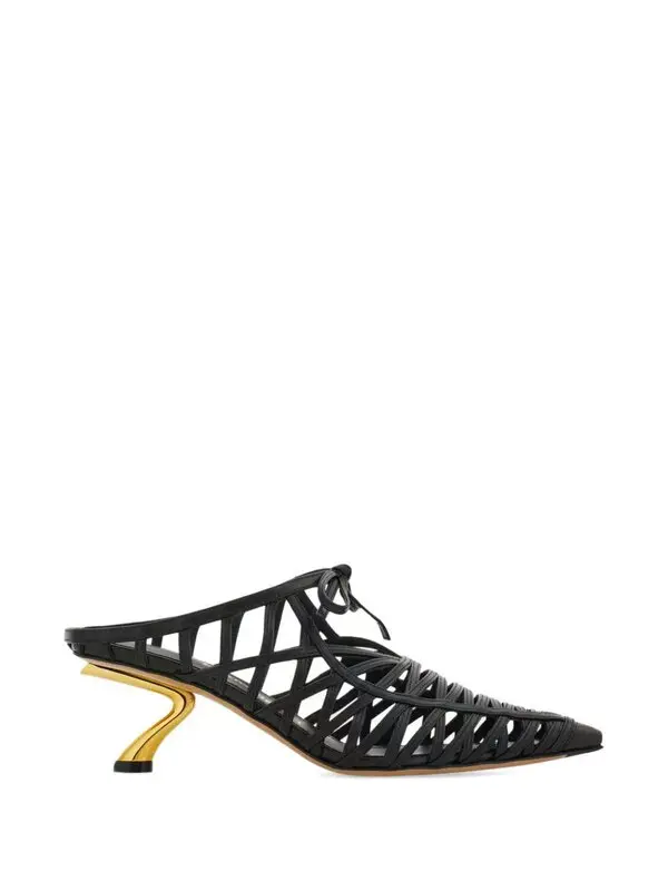 FERRAGAMO S-shaped Heeled Mules With Sculptural Golden Heel
