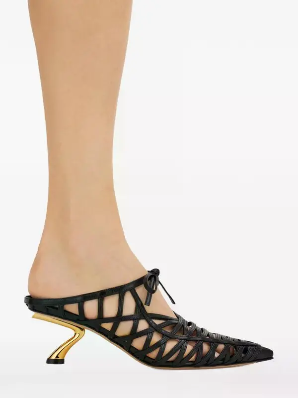 FERRAGAMO S-shaped Heeled Mules With Sculptural Golden Heel