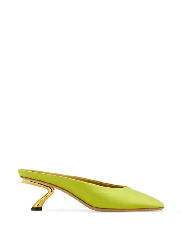 FERRAGAMO S-shaped Heeled Mules In Nappa Leather - Green