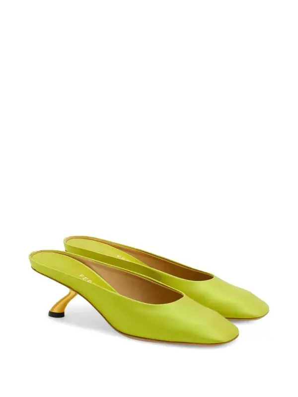 FERRAGAMO S-shaped Heeled Mules In Nappa Leather - Green