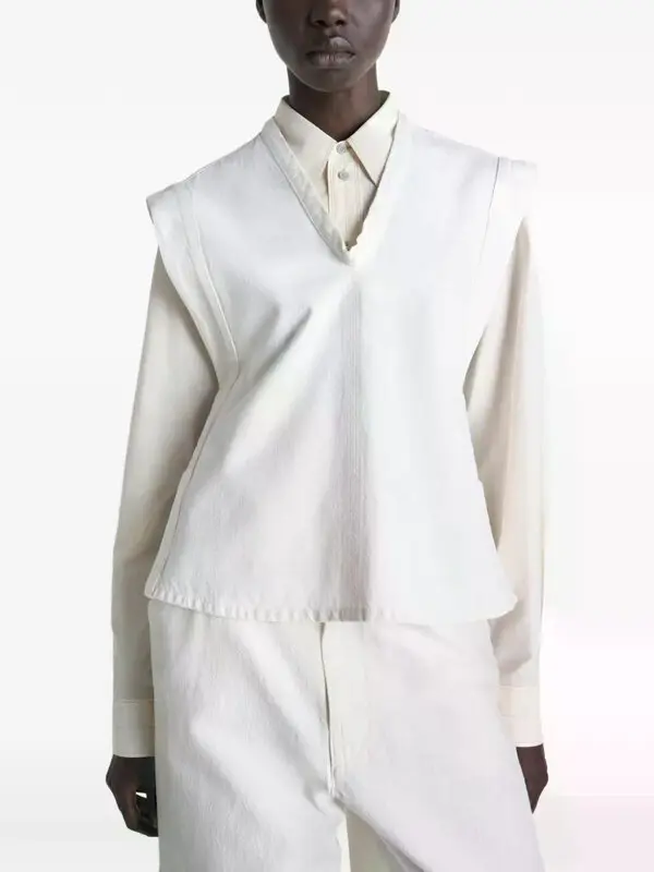 LEMAIRE Lemiare V-neck Belted Chasuble Vest Blouse In Bleached Denim - White