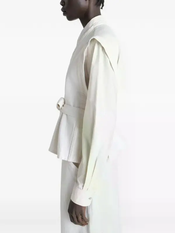 LEMAIRE Lemiare V-neck Belted Chasuble Vest Blouse In Bleached Denim - White