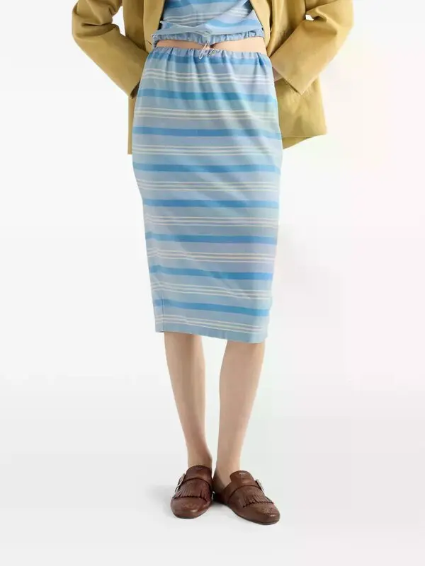 Prada Striped Piqué Midi-skirt - Blue