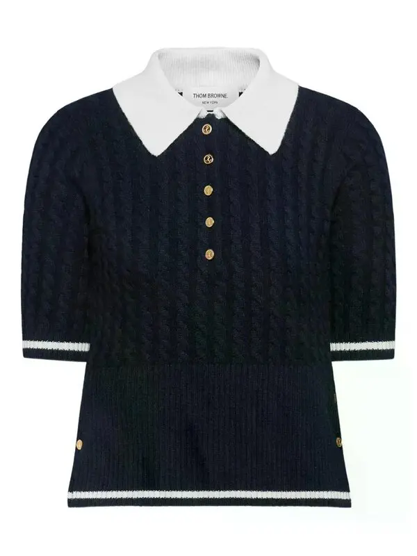 Thom Browne Cable-stitch Polo Shirt - Blue