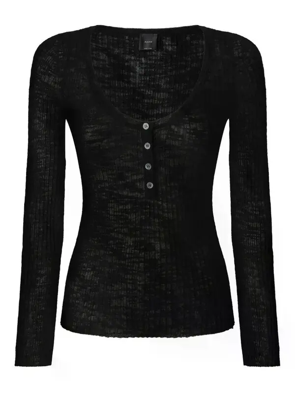 Pinko Ribbed Long-sleeve Sweater With Granddad Neckline