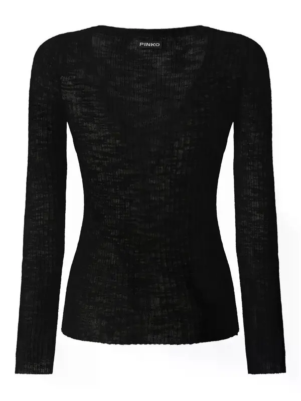 Pinko Ribbed Long-sleeve Sweater With Granddad Neckline