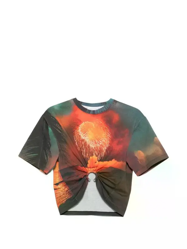 Rabanne Fireworks-print T-shirt With Ring Detail - Orange