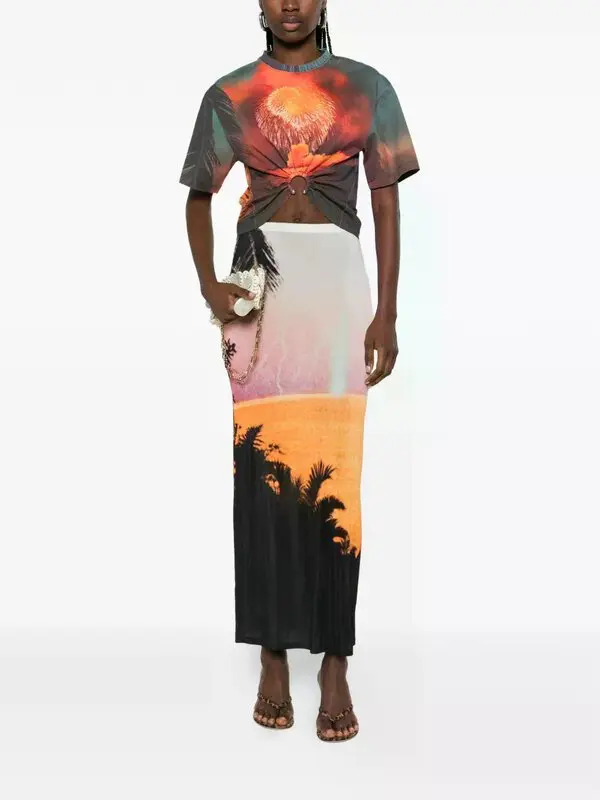 Rabanne Fireworks-print T-shirt With Ring Detail - Orange