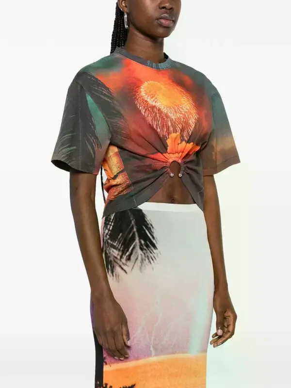 Rabanne Fireworks-print T-shirt With Ring Detail - Orange
