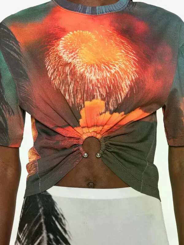 Rabanne Fireworks-print T-shirt With Ring Detail - Orange