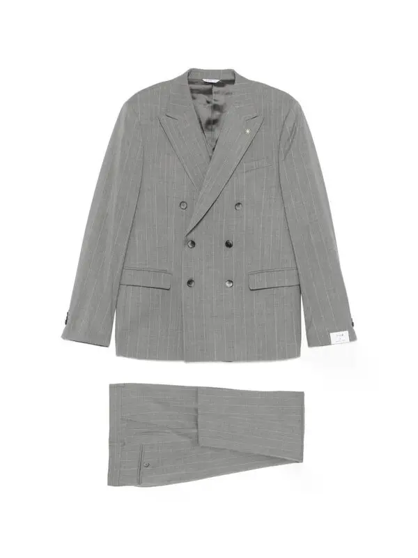 MANUEL RITZ Double-breasted Pinstriped Suit - Grey