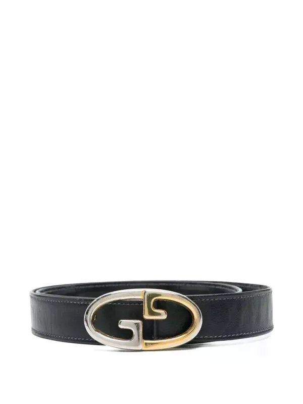 Gucci 1980s Leather Belt With Logo Buckle - Black