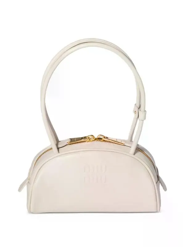 Miu Miu Beau Embossed-logo Shoulder Bag - Neutrals