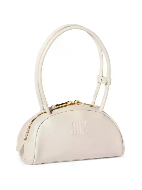 Miu Miu Beau Embossed-logo Shoulder Bag - Neutrals