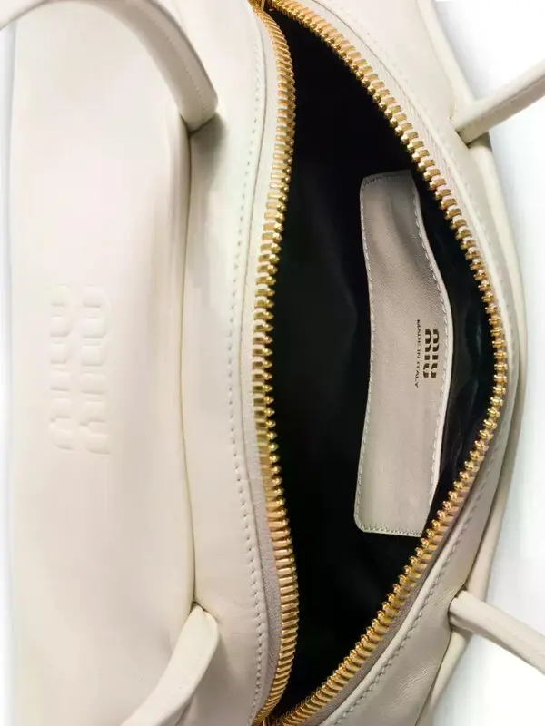 Miu Miu Beau Embossed-logo Shoulder Bag - Neutrals