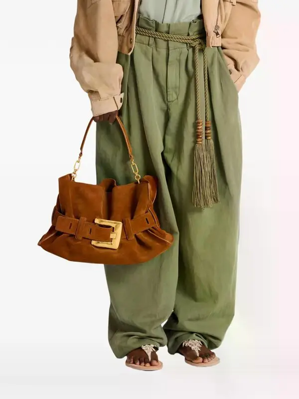 Balmain Medium Anthem Suede Shoulder Bag - Brown
