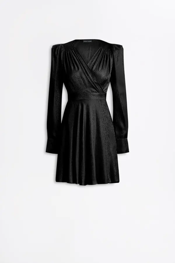 Scanlan Theodore Silk Jacquard Gathered Sleeve Mini Dress - Black