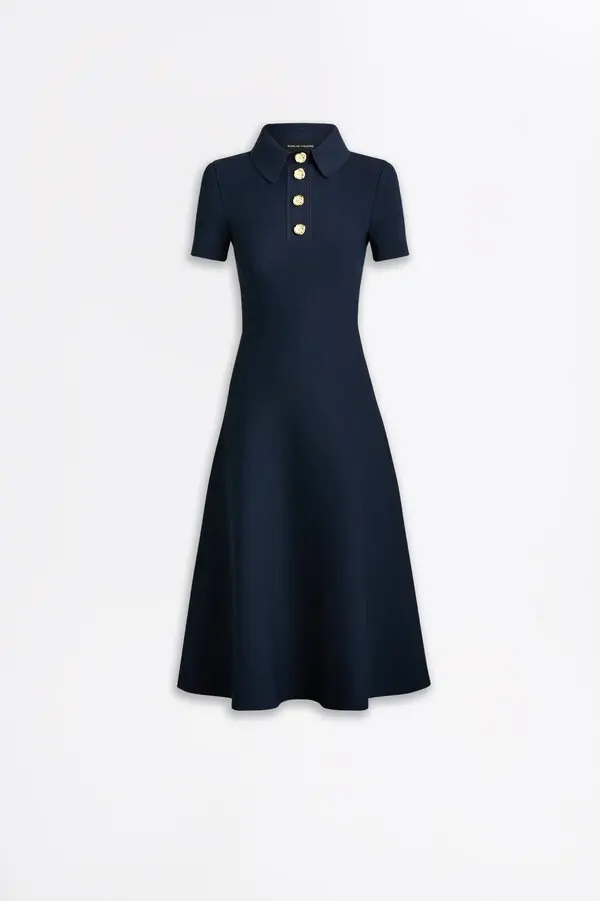 Scanlan Theodore Crepe Knit Poppy Shirt Dress - Navy