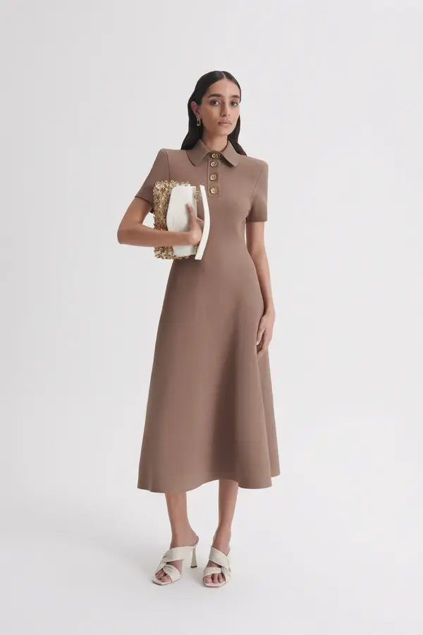 Scanlan Theodore Crepe Knit Poppy Shirt Dress - Whiskey