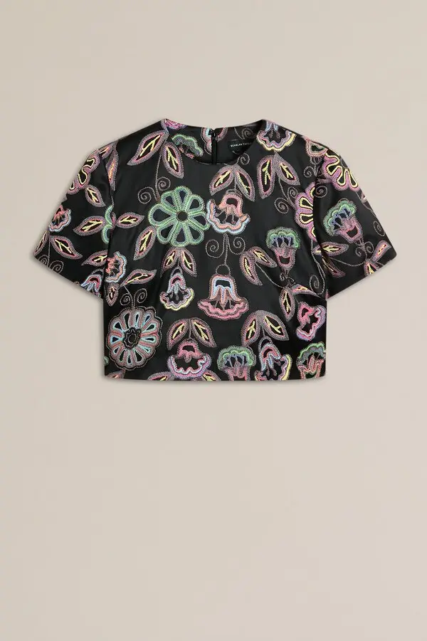 Scanlan Theodore Printed Satin Short Sleeve Top