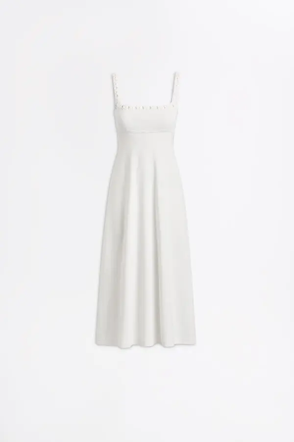 Scanlan Theodore Crepe Knit Daisy Neck Dress - Cream