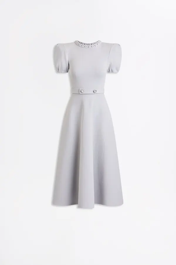 Scanlan Theodore Crepe Knit Gather Sleeve Dress - Grey