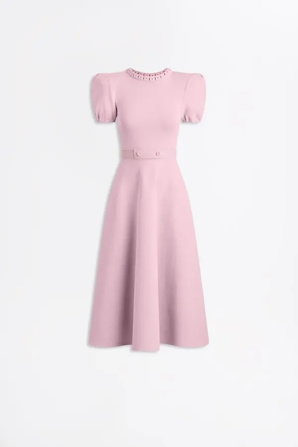 Scanlan Theodore Crepe Knit Gather Sleeve Dress - Pink
